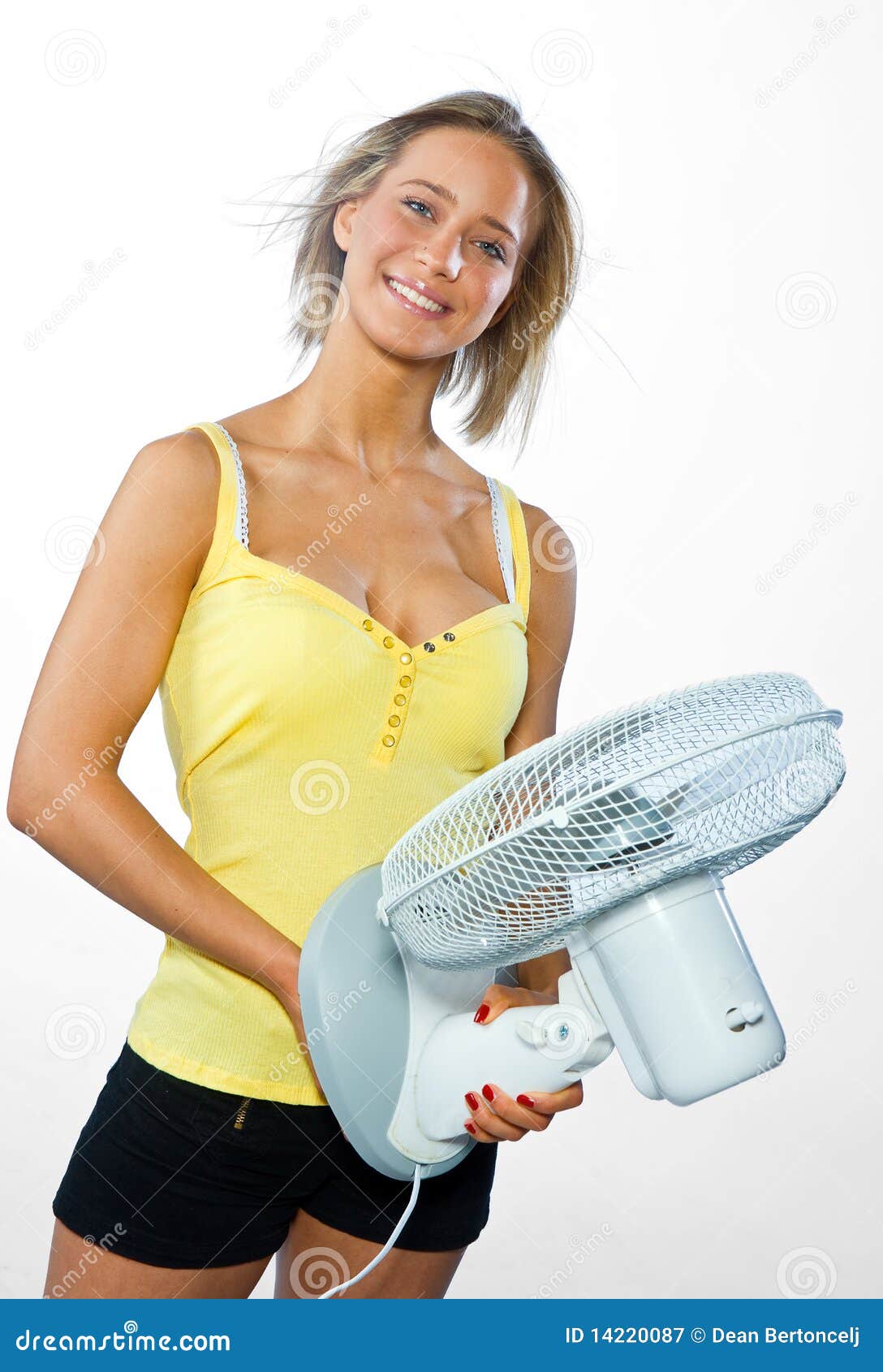 Woman with fan stock image. Image of cooling, smiling - 14220087