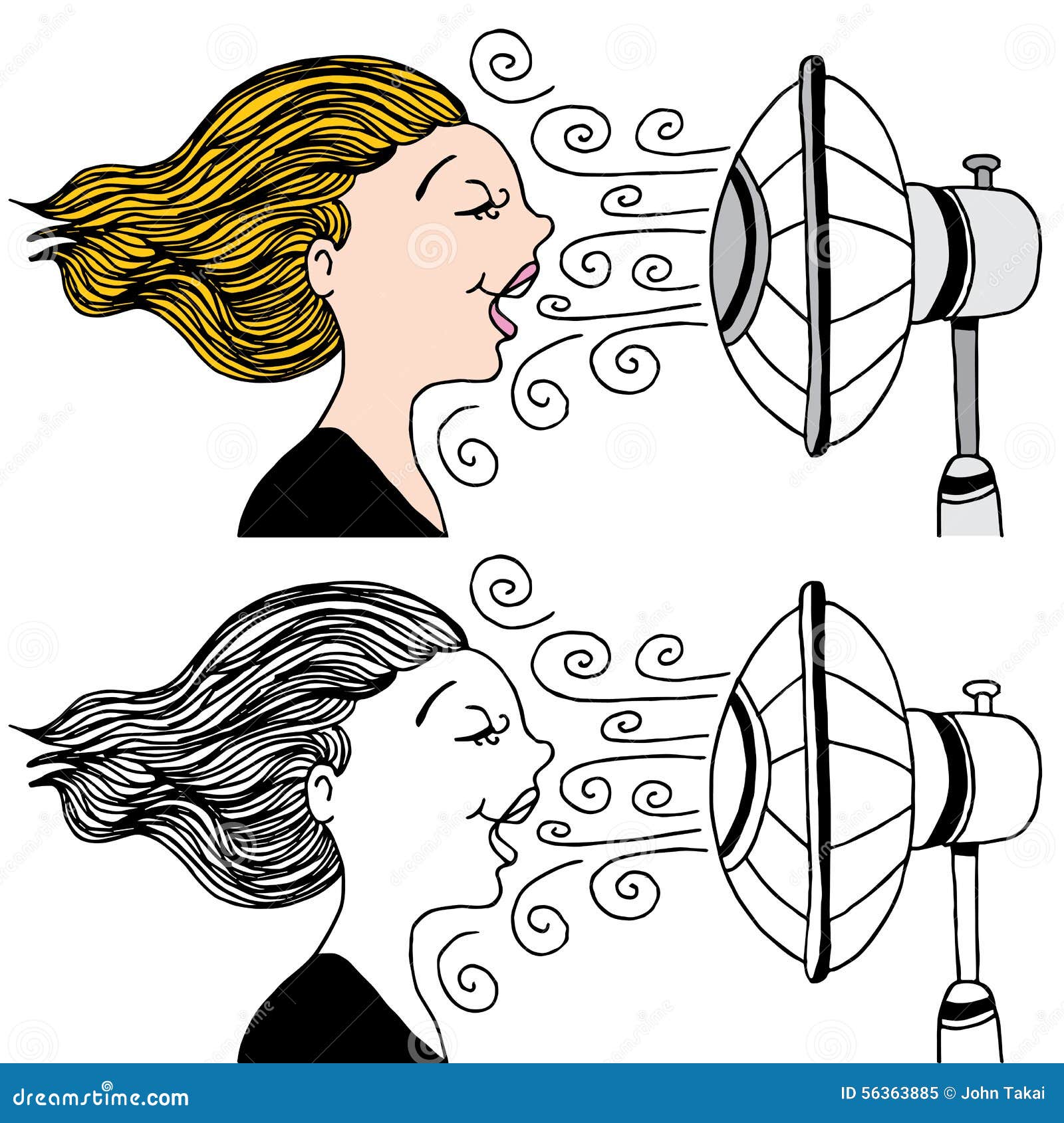 Woman with Fan Blowing stock vector. Illustration of electric - 56363885