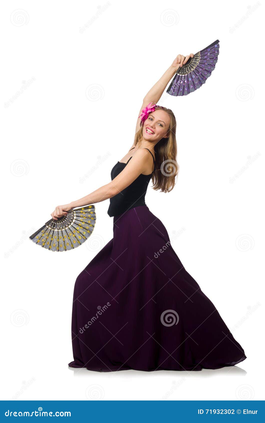 The Woman with Fan Dancing Dances Isolated on White Stock Photo - Image ...