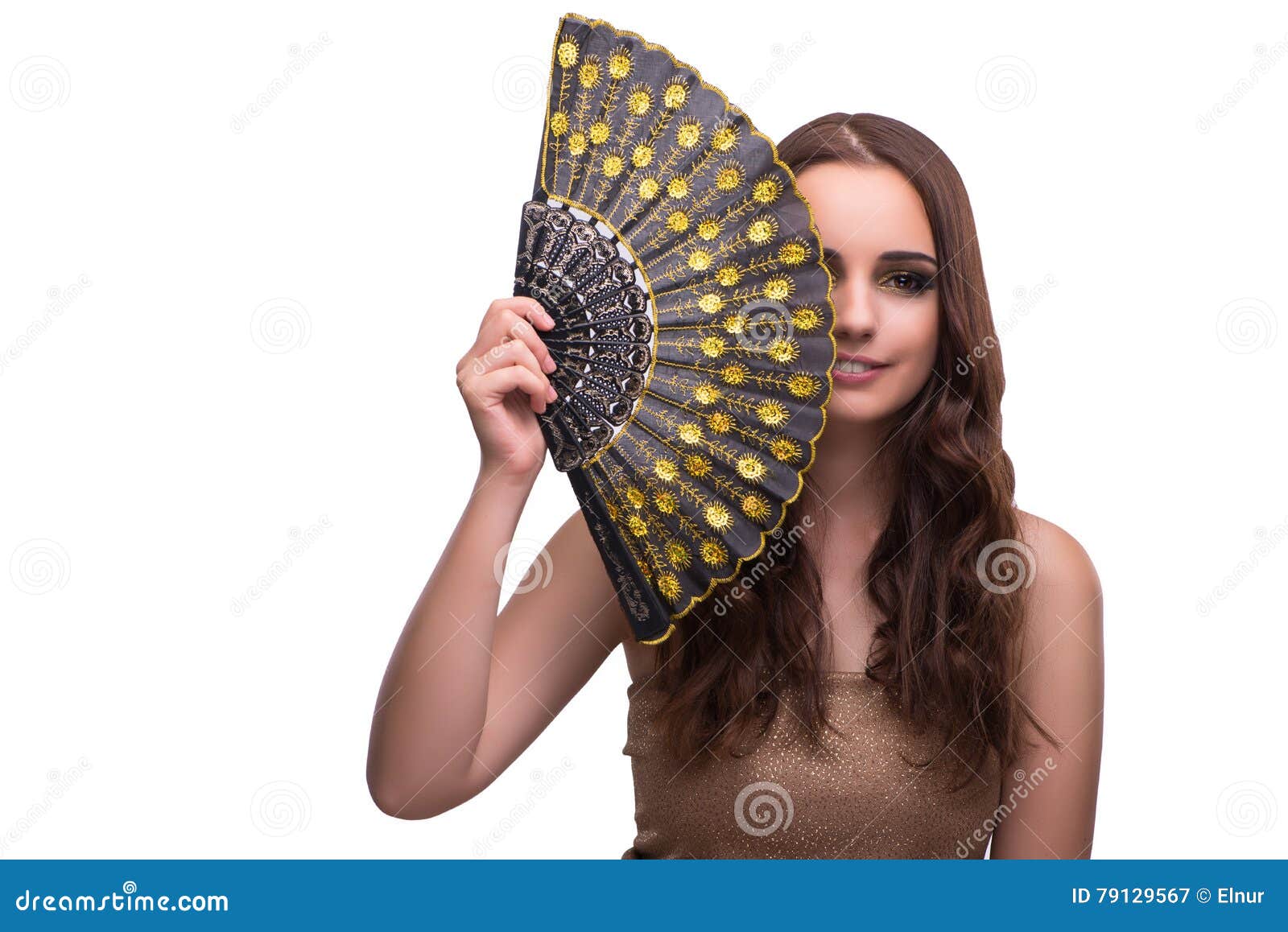 The Woman with Fan Isolated on White Stock Image - Image of china ...