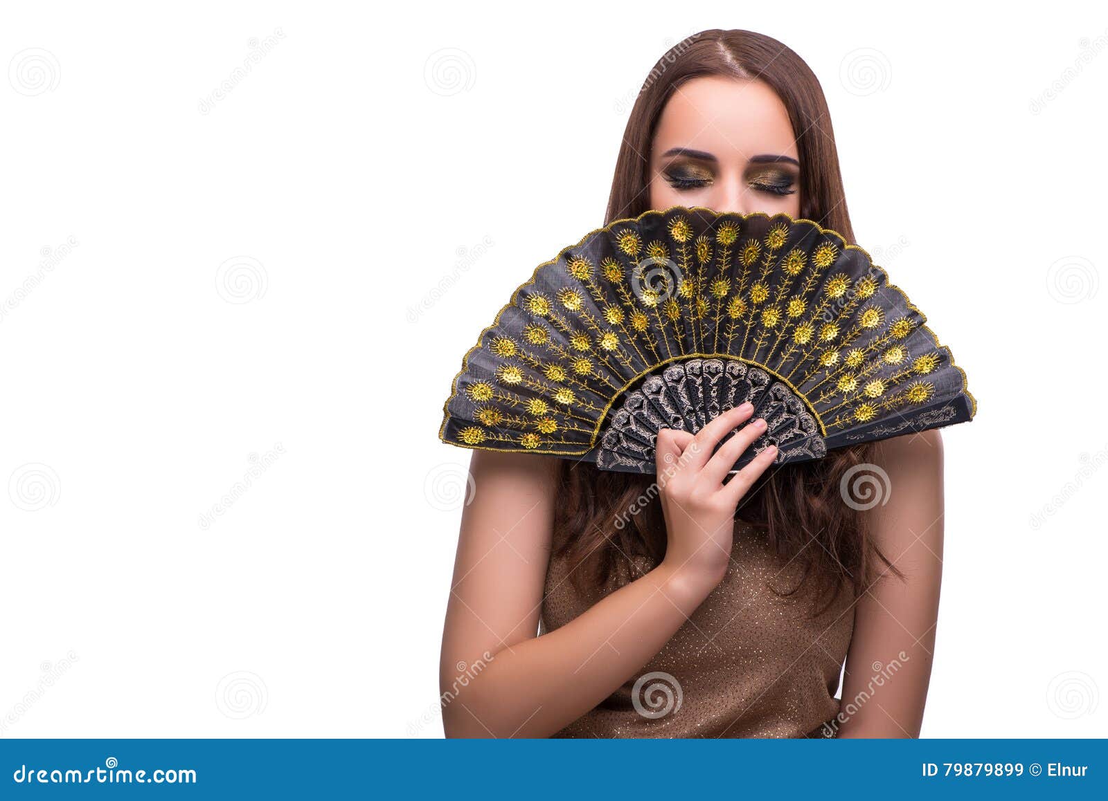 The Woman with Fan Isolated on White Stock Image - Image of hairstyle ...