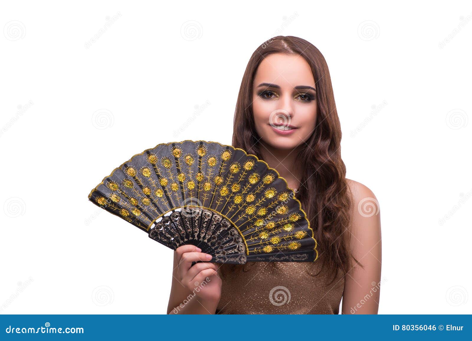 The Woman with Fan Isolated on White Stock Photo - Image of fashion ...