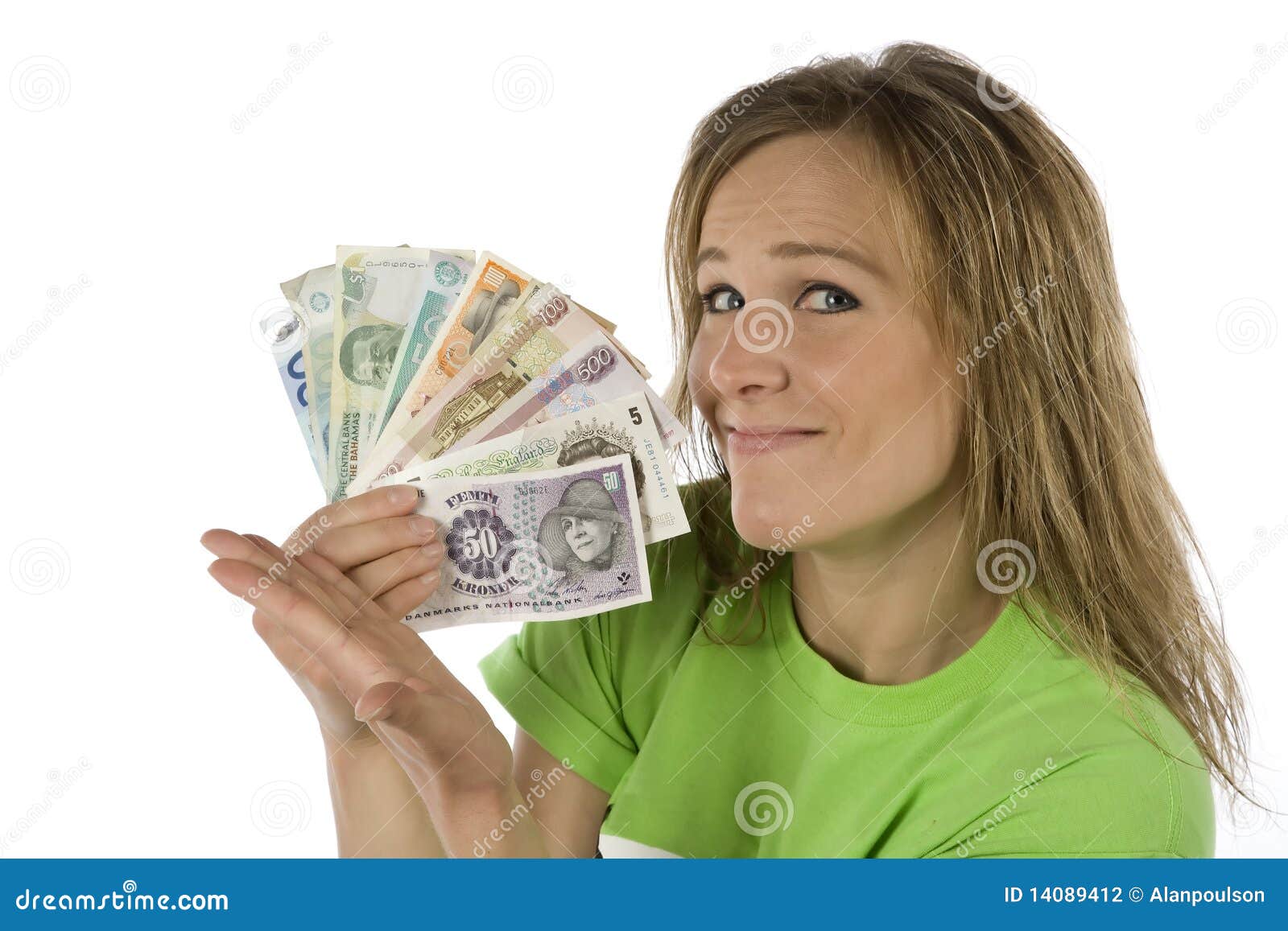 Woman with fan of money stock photo. Image of finance - 14089412