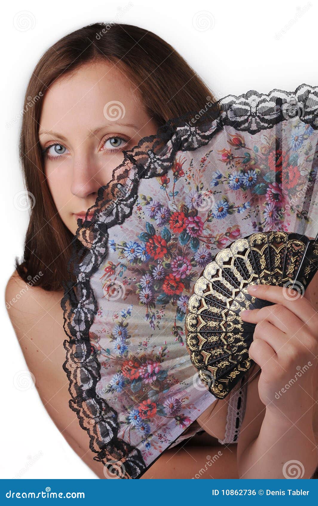 Woman with fan portrait stock photo. Image of black, hair - 10862736