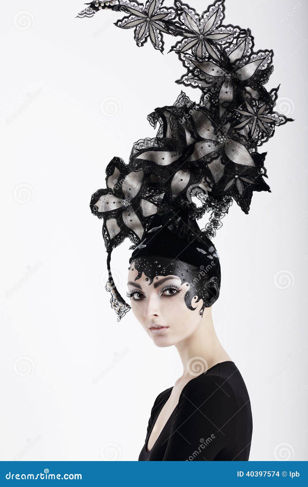 Woman with Fanciful Makeup and Outlandish Hat Stock Photo - Image of ...