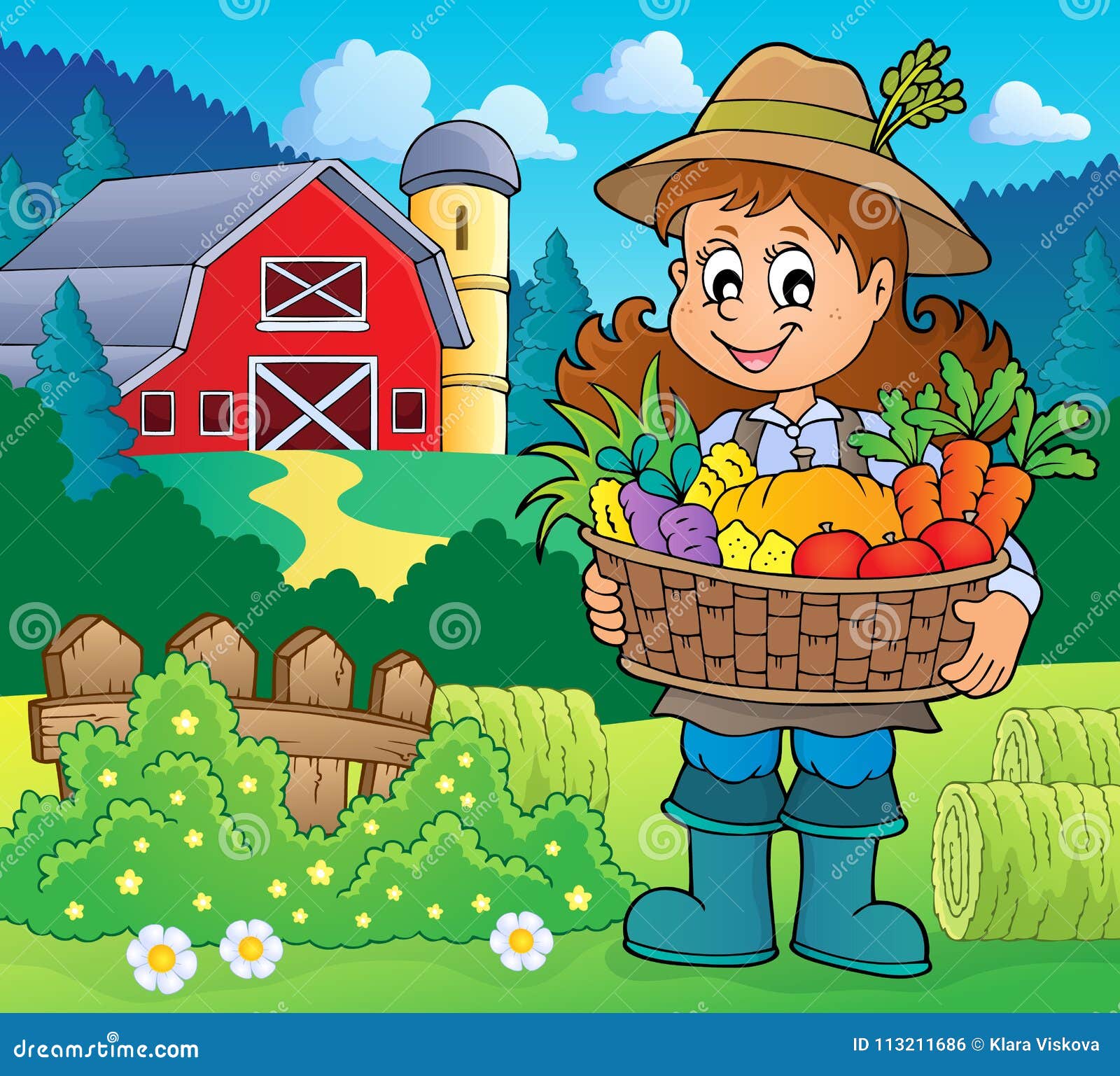 Woman Farmer Holding Harvest Theme 2 Stock Vector Illustration Of Farmyard Hold 113211686