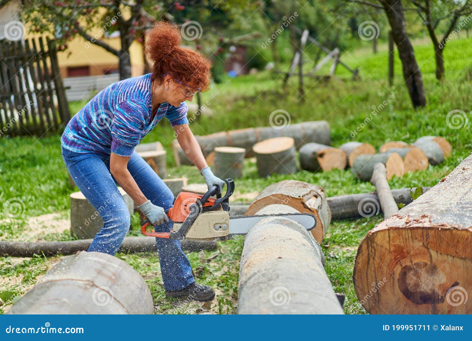 Woman Farmer Using the Chainsaw Stock Image - Image of countryside ...