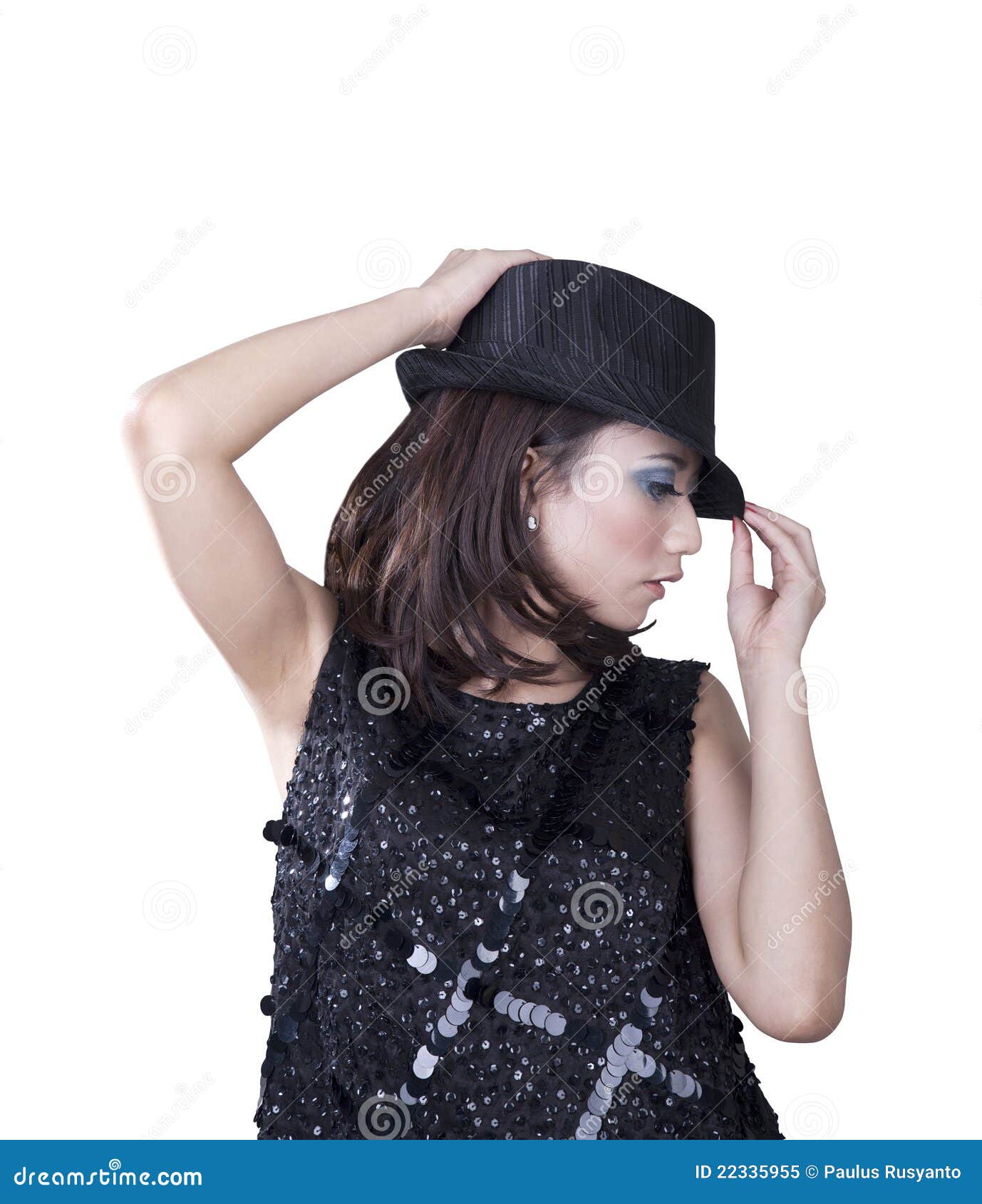 Woman with Fedora Isolated on White Stock Image - Image of brunette ...