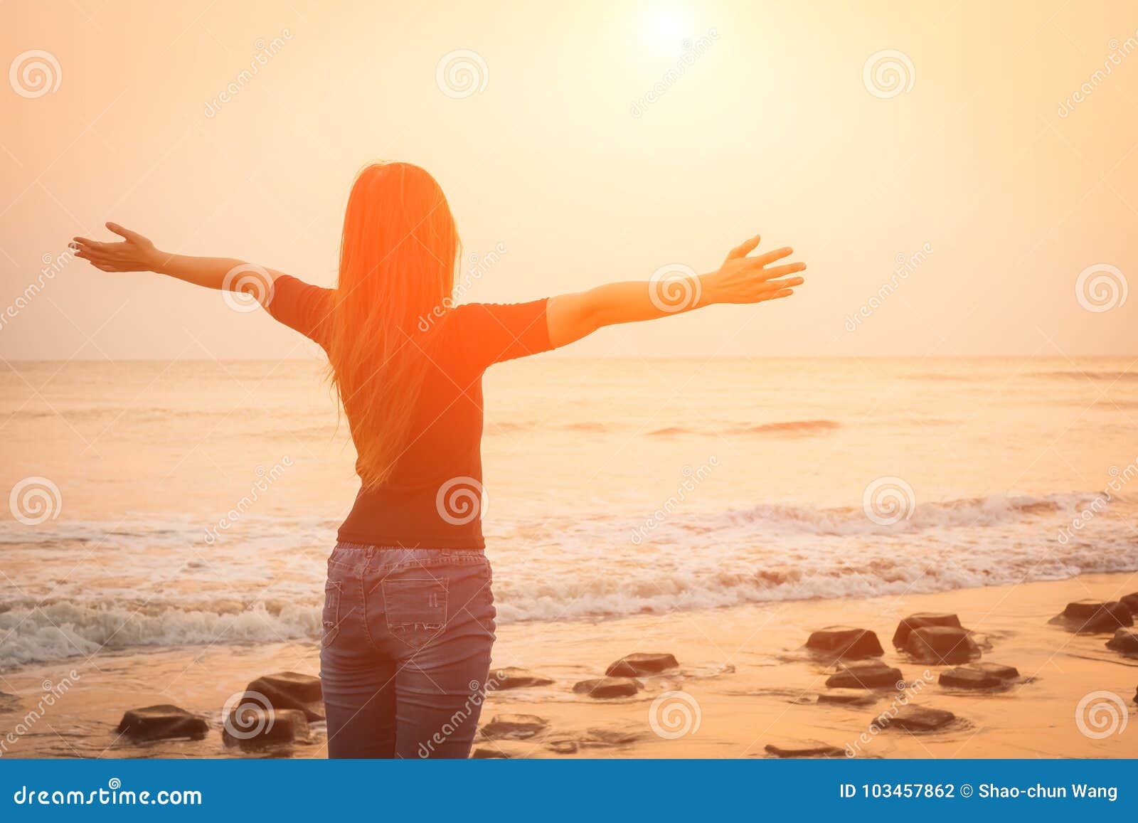 Woman feel free stock photo. Image of face, seaside - 103457862