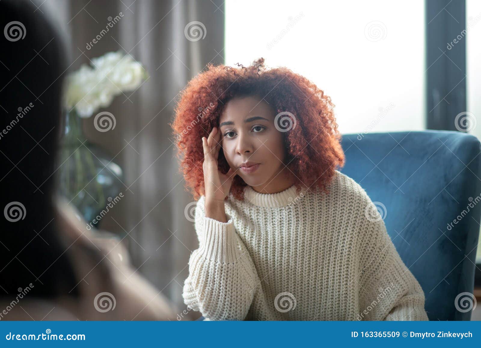 Young Woman Feeling Concerned while Having Psychoanalysis Stock Image ...