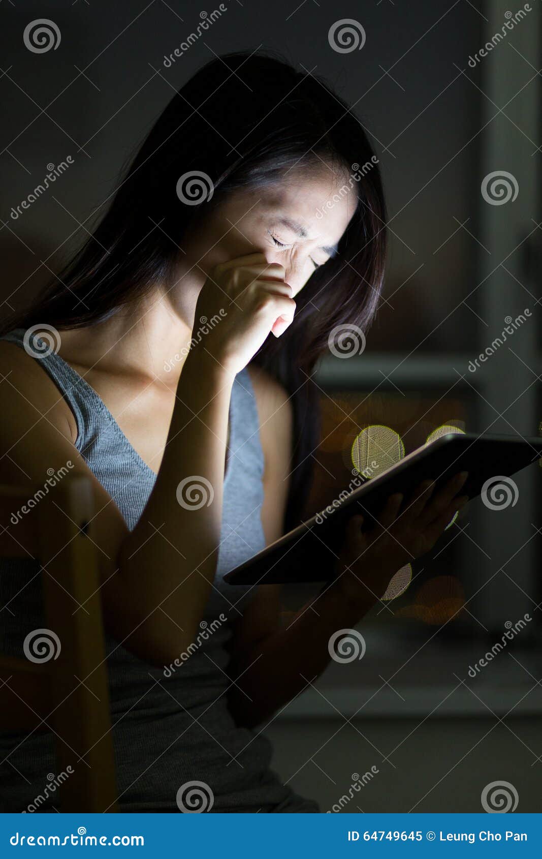 Woman Feeling Eye Pain of Using Tablet Stock Image - Image of china ...