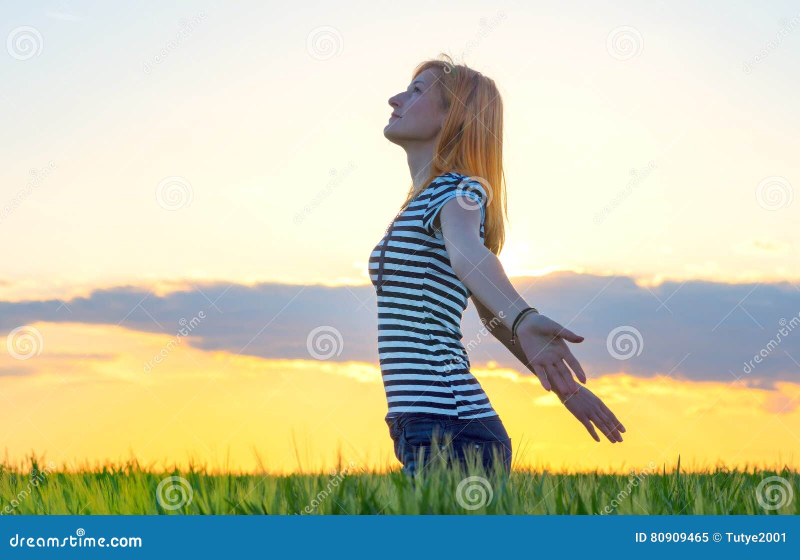 Woman Feeling Free in a Beautiful Natural Setting. Stock Image - Image ...