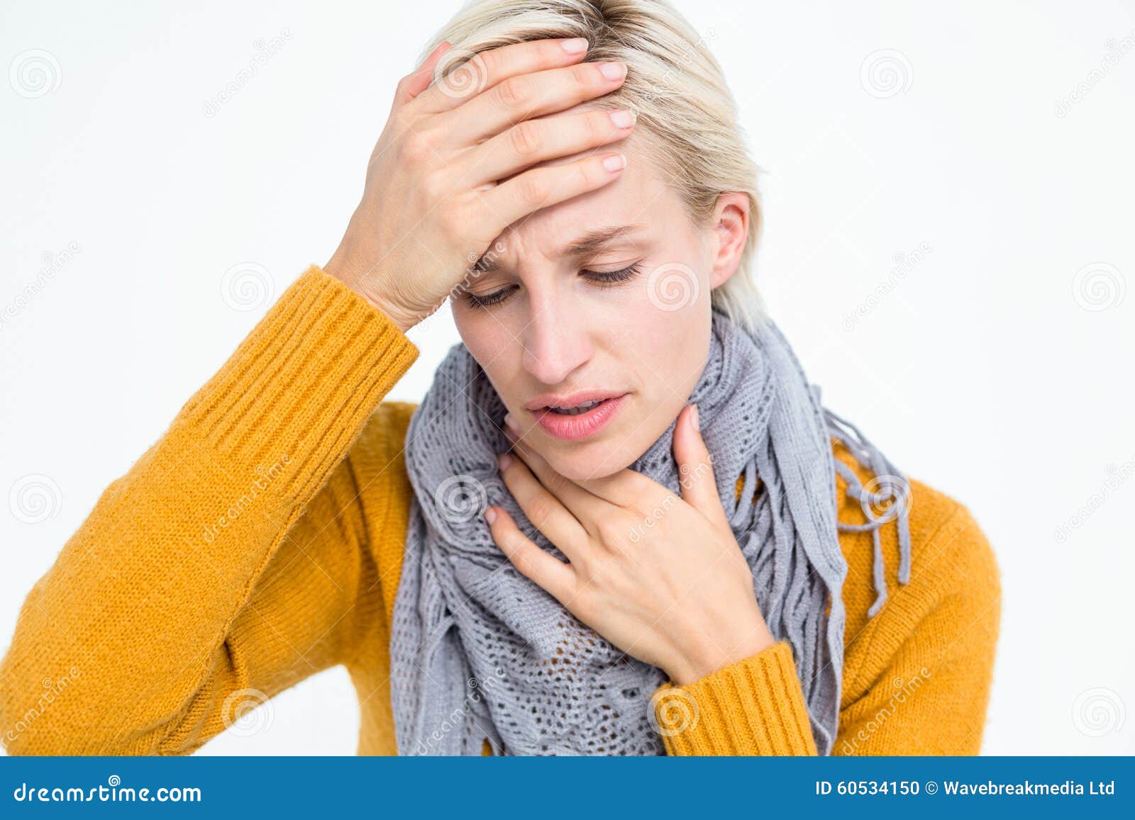 Woman Feeling Her Forehead for a Temperature Stock Photo - Image of ...