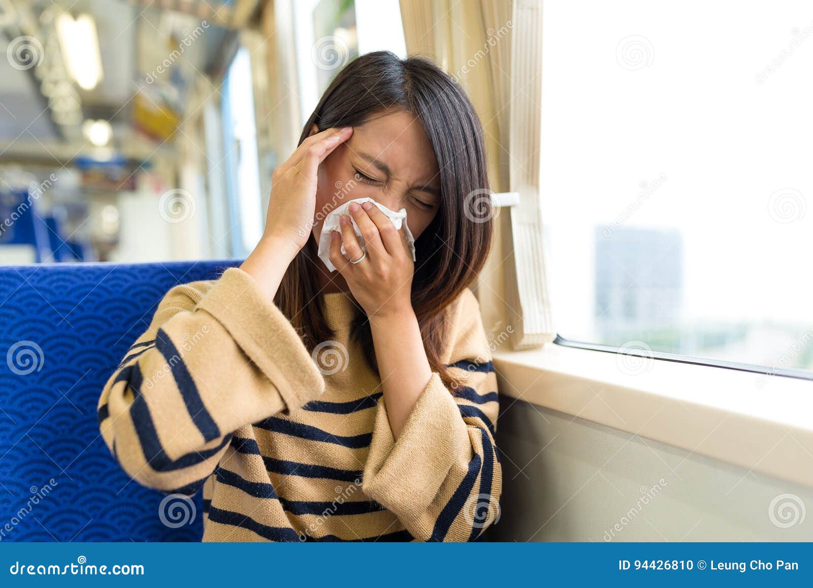 Woman Feeling Sick Inside Train Compartment Stock Photo - Image of ...