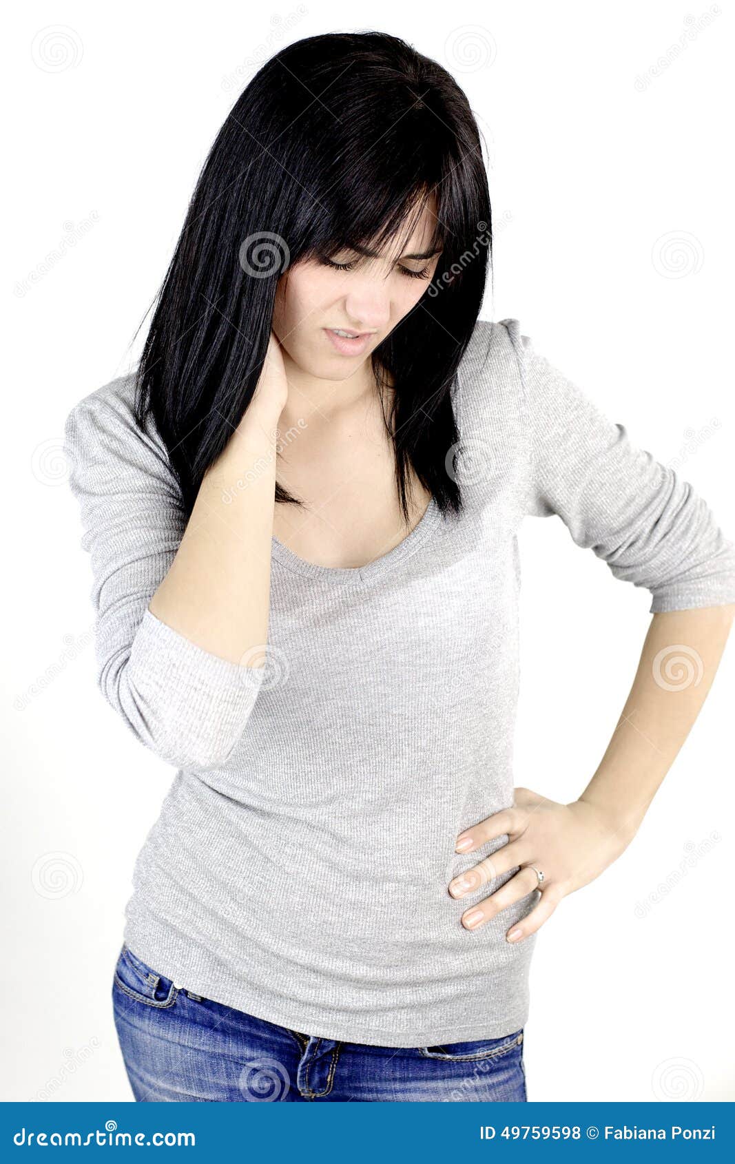 Woman Feeling Strong Neck Pain Stock Photo - Image of white, isolated ...