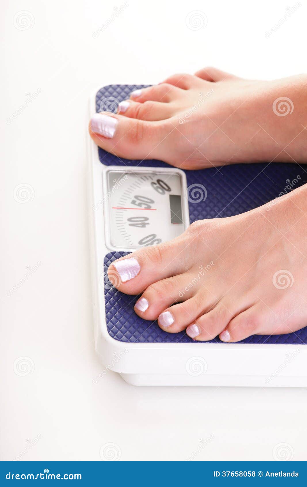 Woman Feet and Weight Scale Isolated on White Background Stock Photo ...