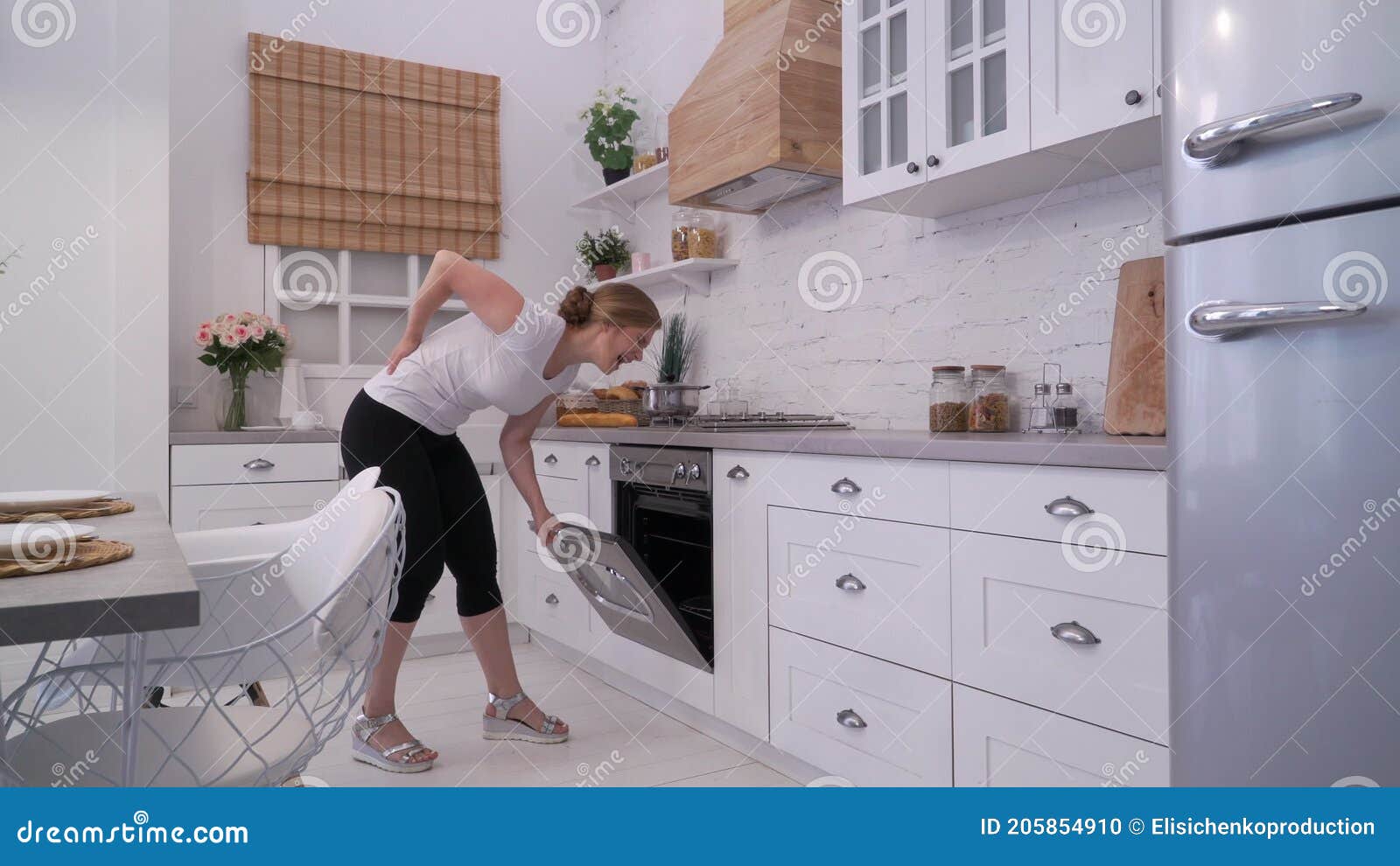 Woman Felt Back Pain in the Kitchen Stock Footage - Video of background ...