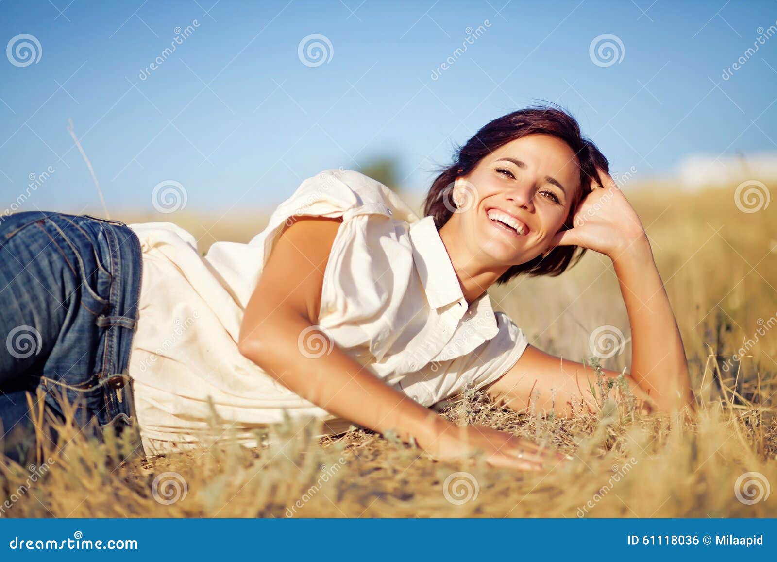Woman in a field stock photo. Image of cosmetics, beauty - 61118036