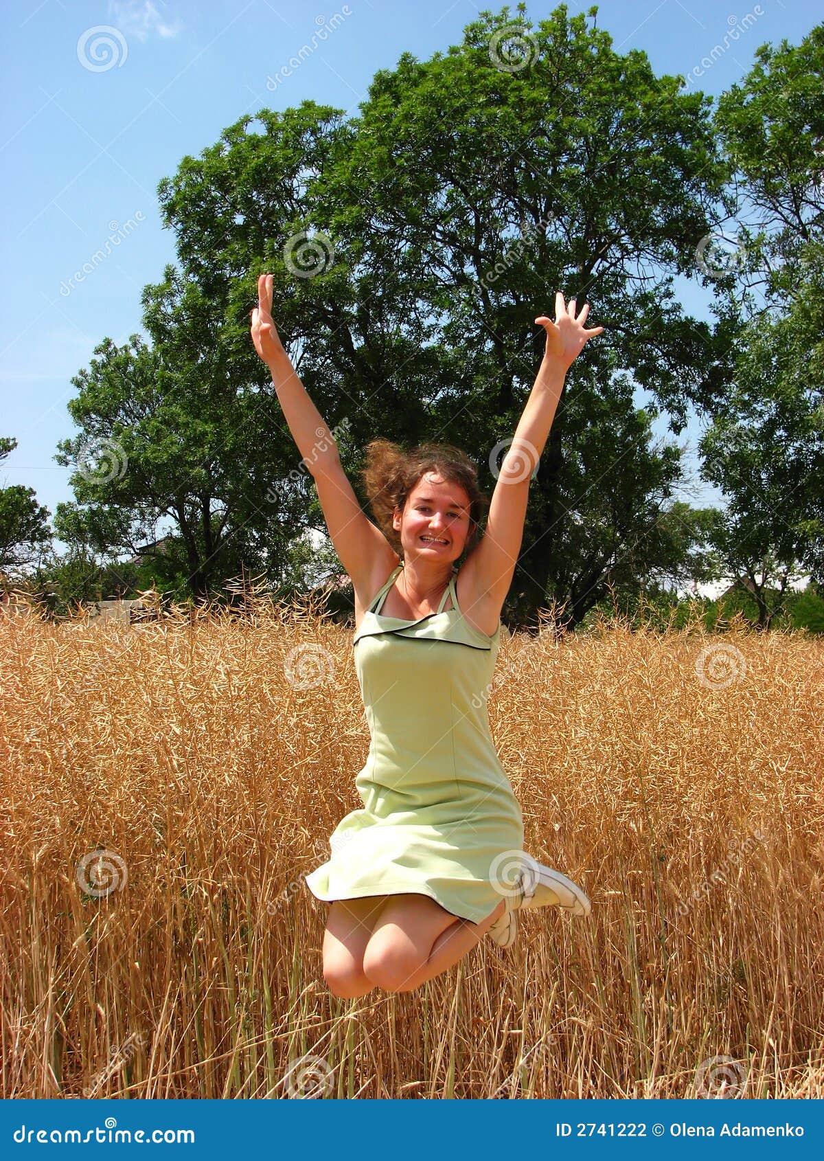 Woman in field jump stock photo. Image of healthy, enjoyment - 2741222