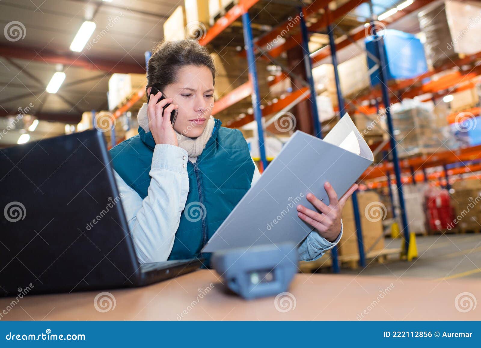 Woman with File Folder in Front Warehouse Stock Photo - Image of ...