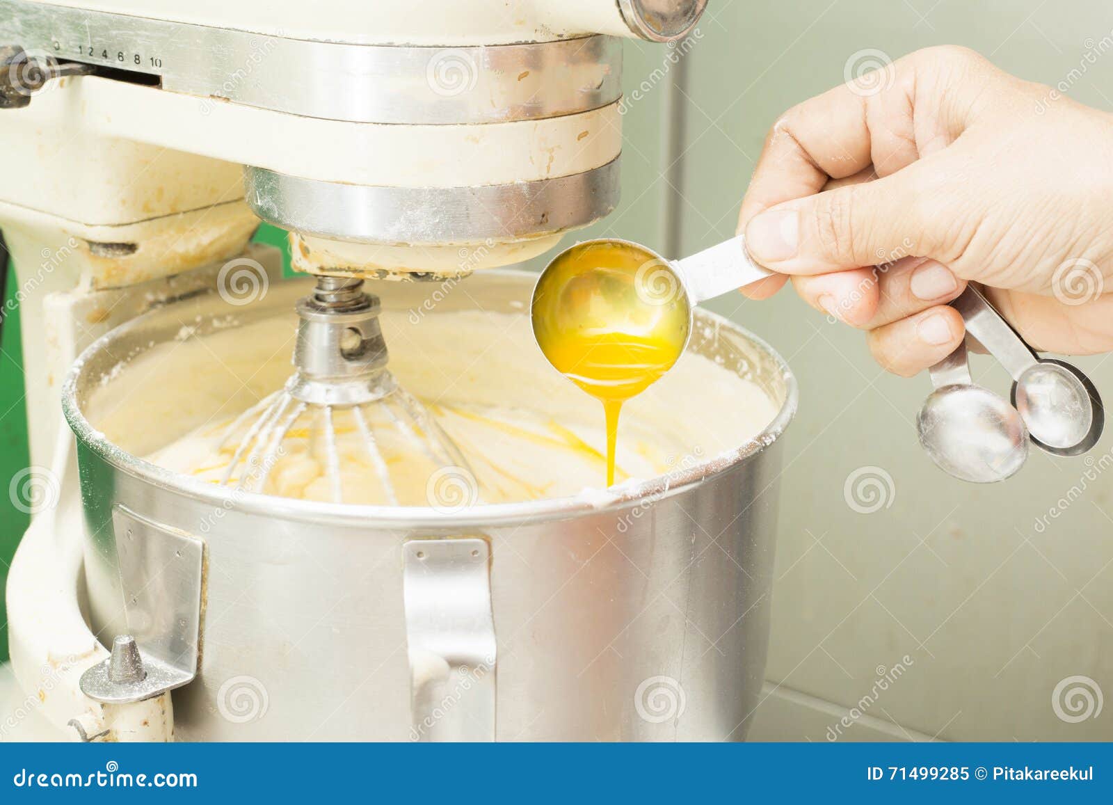Woman Fill Egg and Ingredient in Dough Mixer Machine Kneading. Stock ...