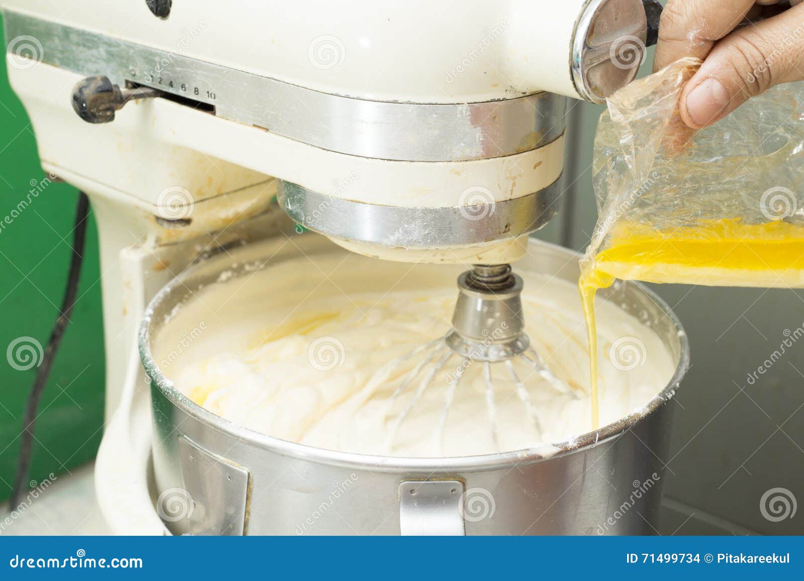 Woman Fill Egg and Ingredient in Dough Mixer Machine Kneading. Stock ...