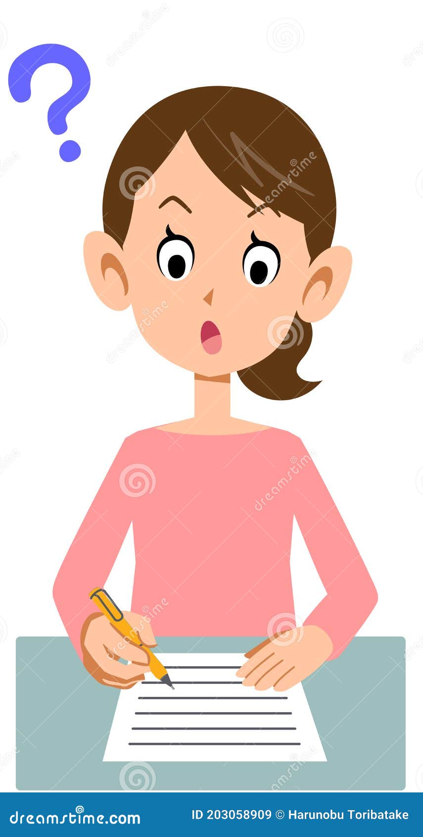 A Woman Filling Out a Form with a Questionable Look Stock Vector ...