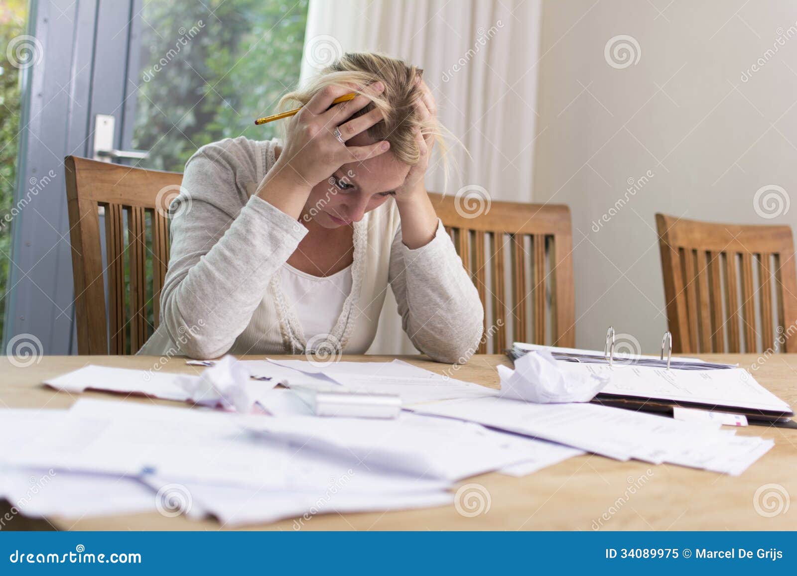 Woman in financial stress stock image. Image of credit - 34089975