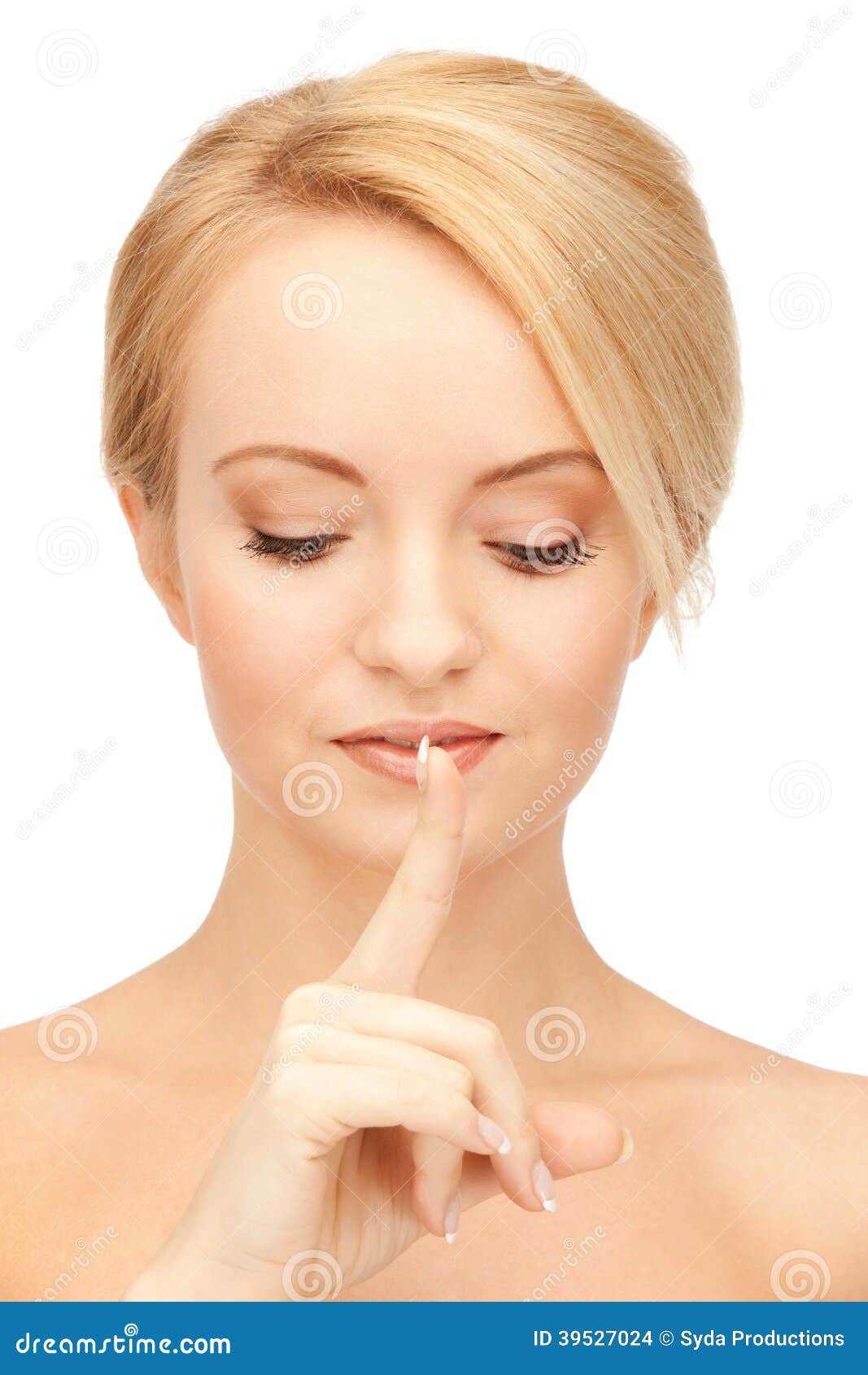 Woman with finger on lips stock photo. Image of hand - 39527024