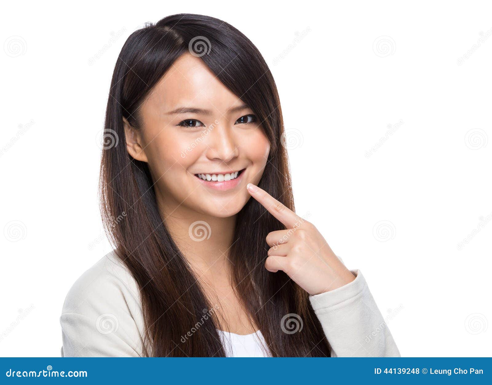 Woman with Finger Point To Teeth Stock Photo - Image of people, deatal ...