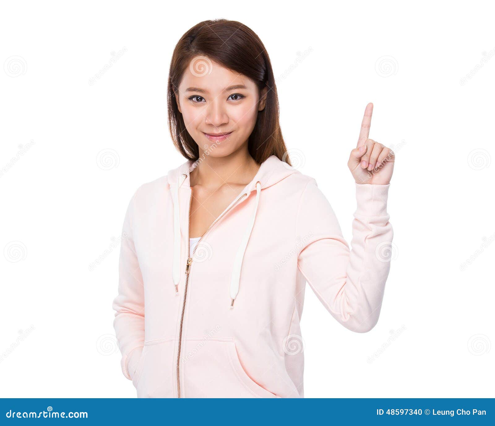Woman finger point up stock photo. Image of pretty, background - 48597340