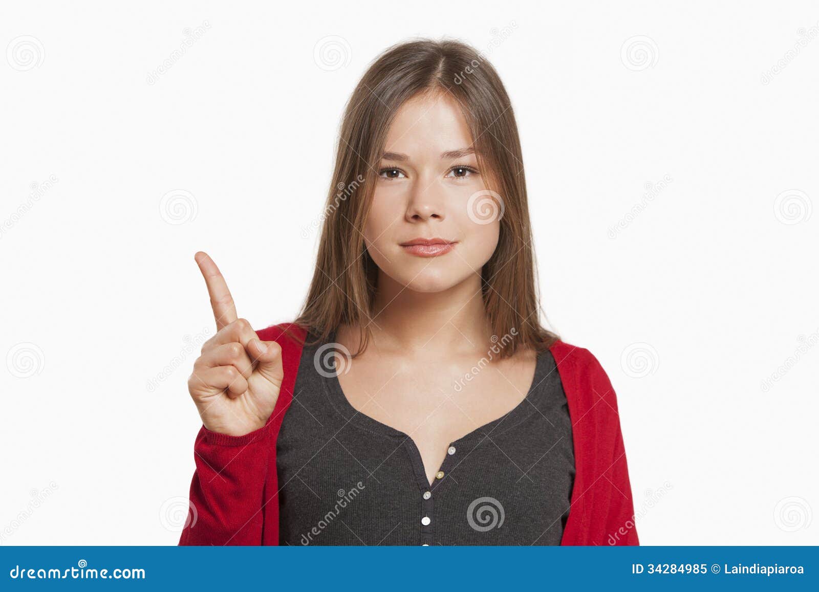 Woman with finger raised stock image. Image of camera - 34284985