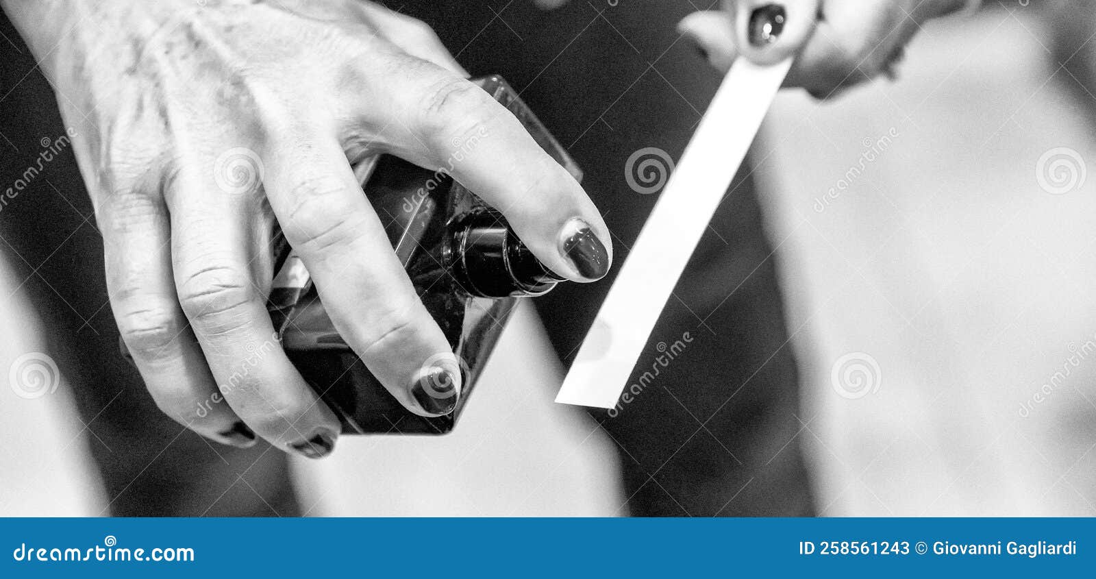 Woman Finger Spraying Perfume To Test it Stock Image - Image of floral ...