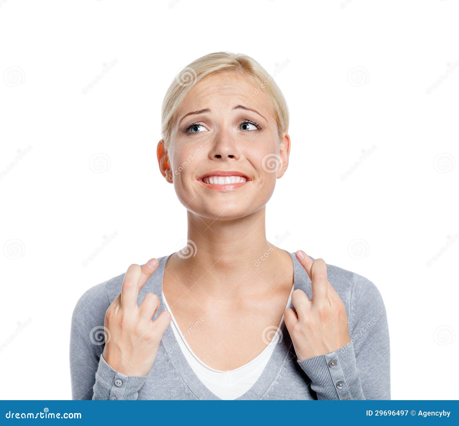 Woman with fingers crossed stock image. Image of fingers - 29696497