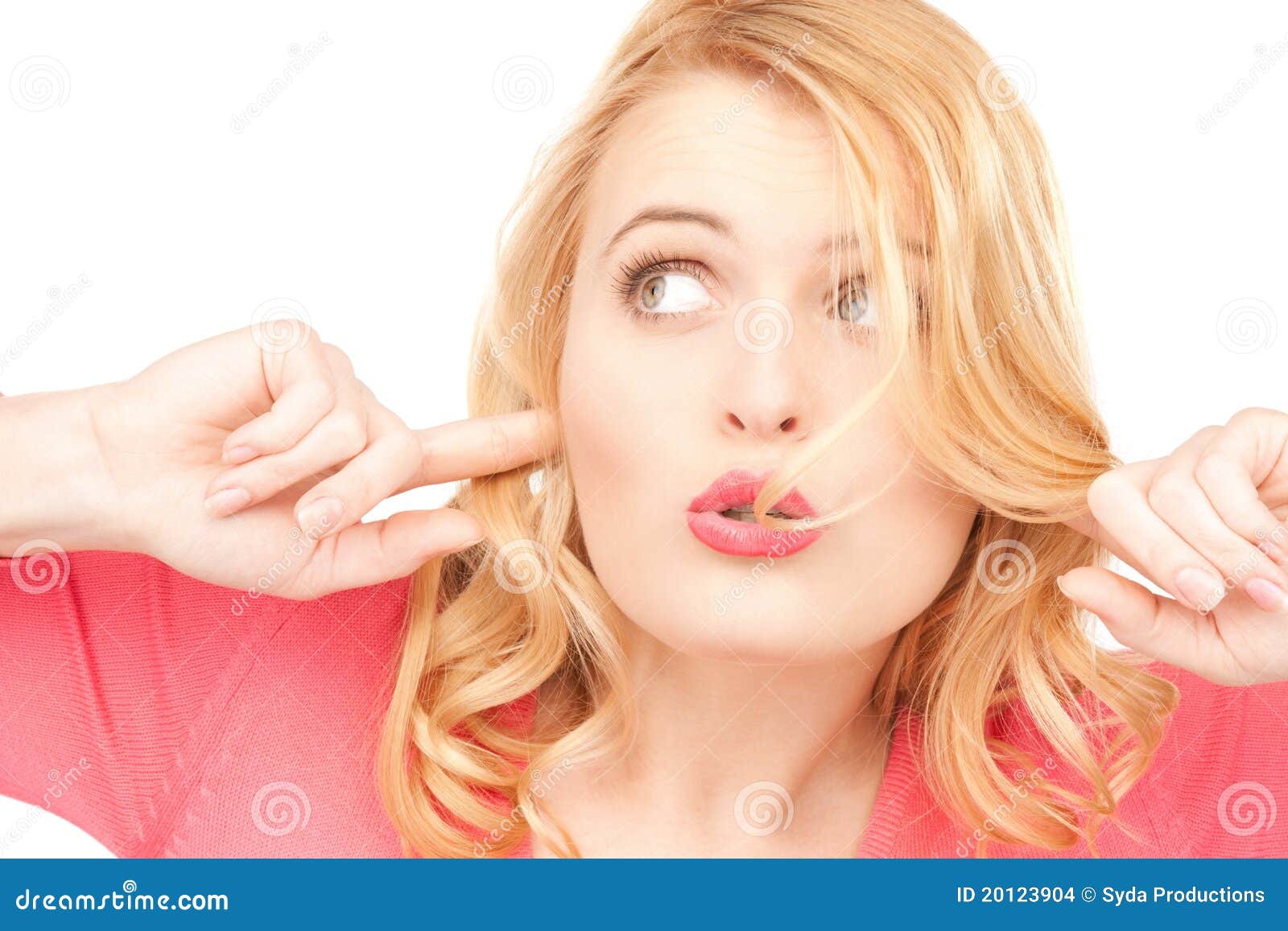 Woman with fingers in ears stock photo. Image of closing - 20123904