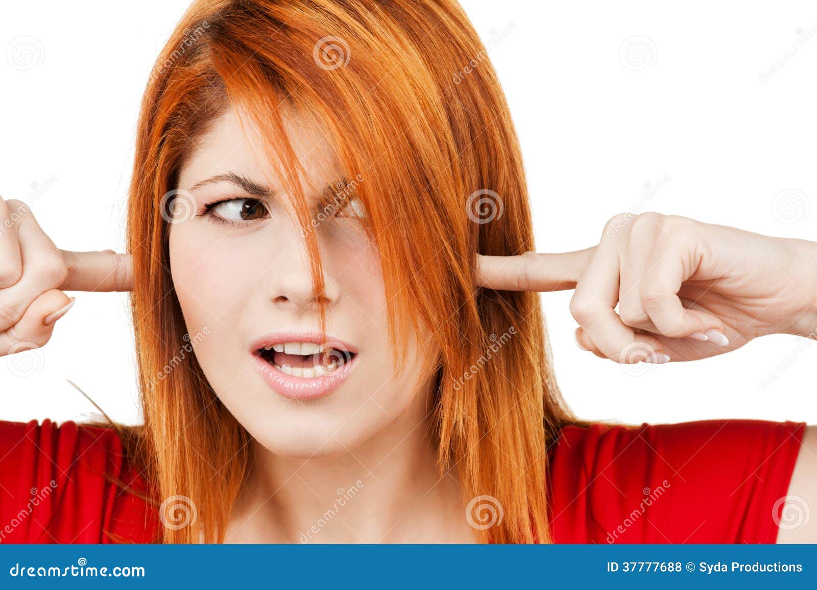 Woman with fingers in ears stock photo. Image of loud - 37777688