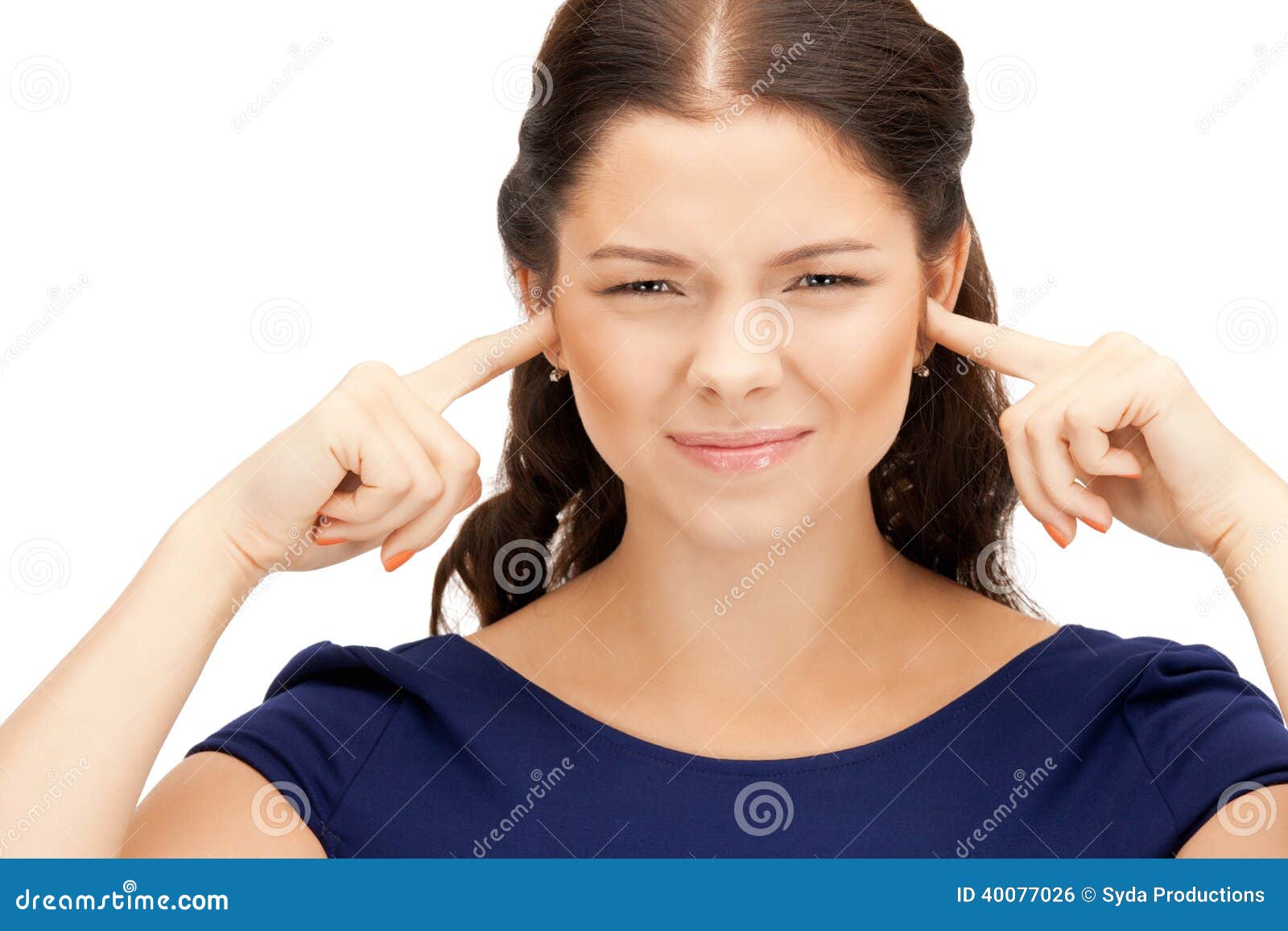 Woman with fingers in ears stock photo. Image of headache - 40077026