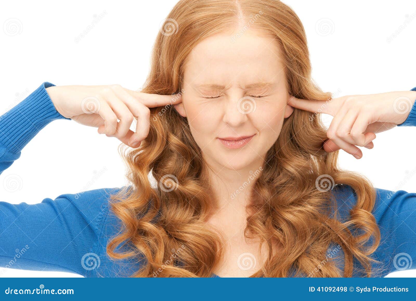 Woman with fingers in ears stock photo. Image of attractive - 41092498