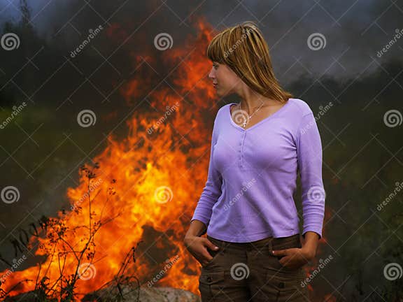 Woman in fire stock image. Image of extinguishing, dark - 3127211