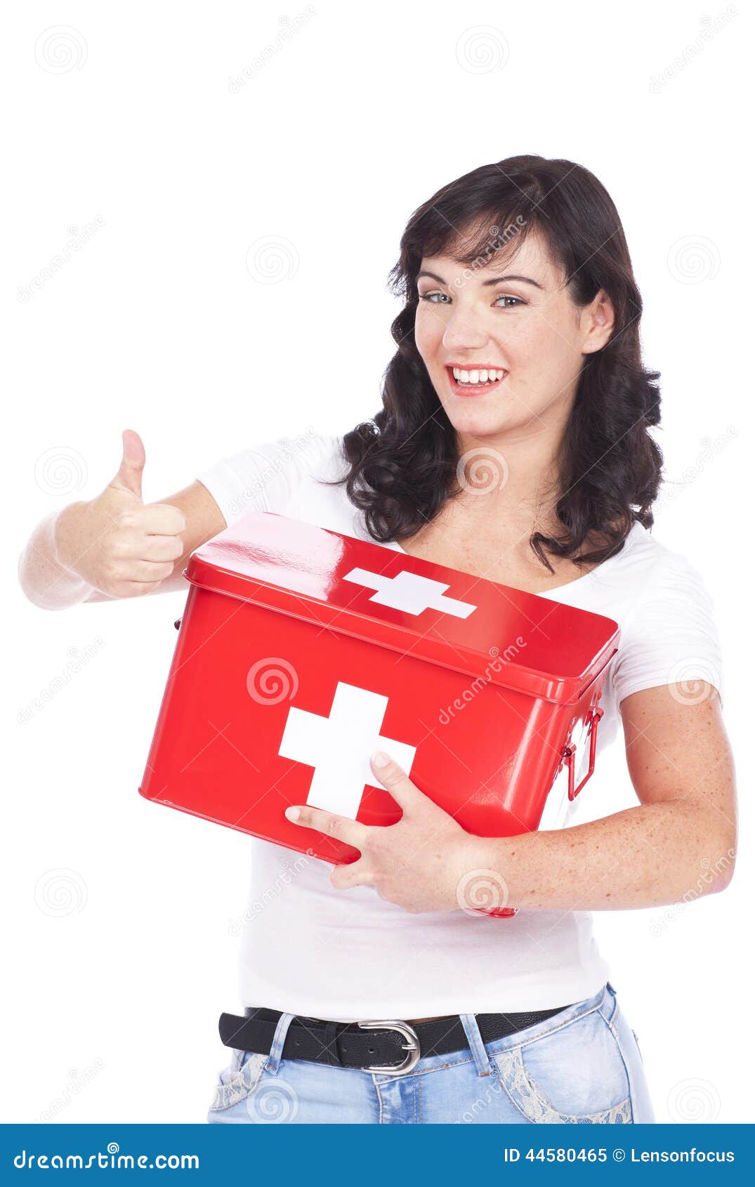 Woman with First Aid Kit and Thumbs Up Stock Image - Image of medical ...