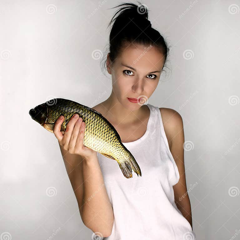 Woman with fish stock image. Image of face, scale, portrait - 11208029