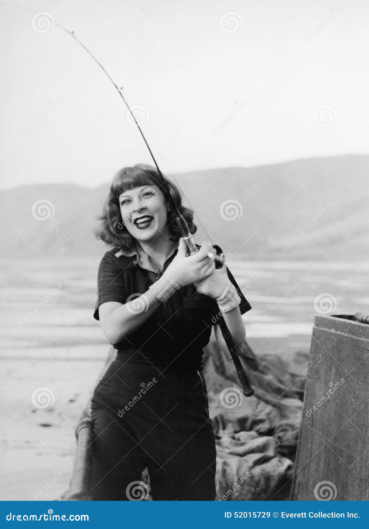 Woman fishing stock image. Image of female, mediumlength - 52015729