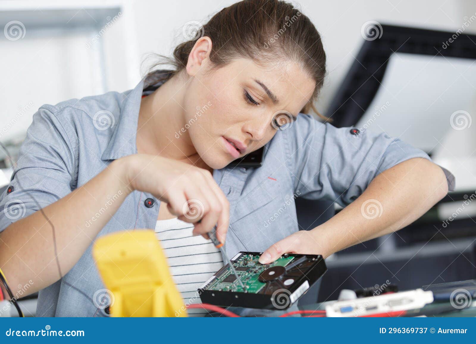 Woman Fixing Computer Hard Drive Stock Image - Image of harware ...