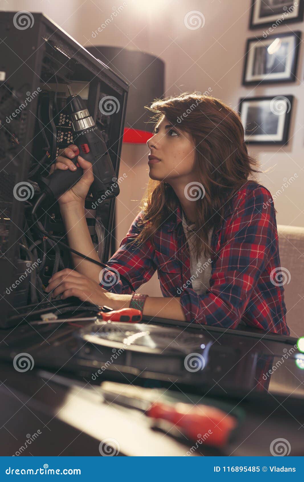 Woman fixing a computer stock image. Image of employment - 116895485
