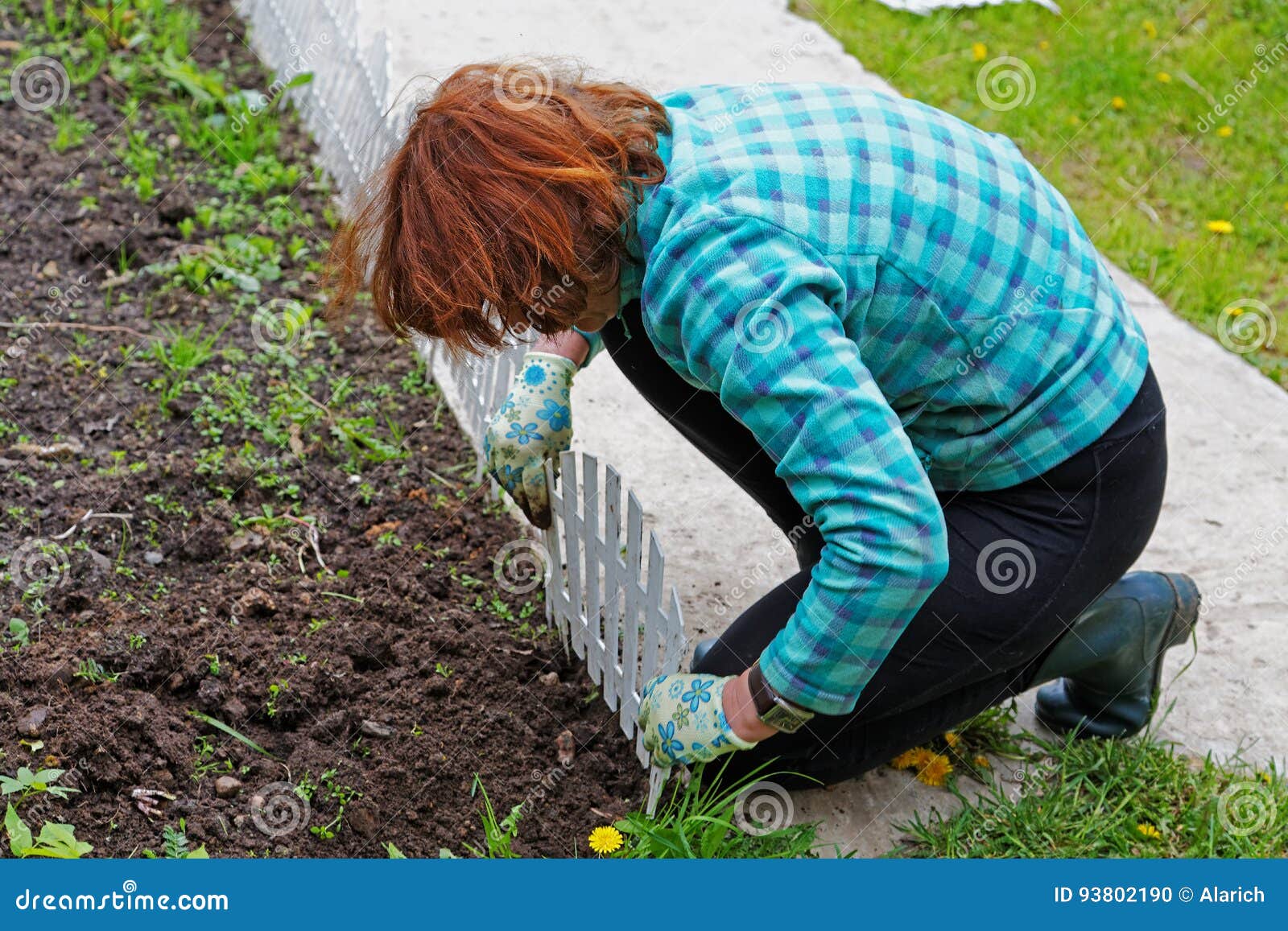 Woman Fixing a Decorative Fence Stock Photo - Image of landscaped ...