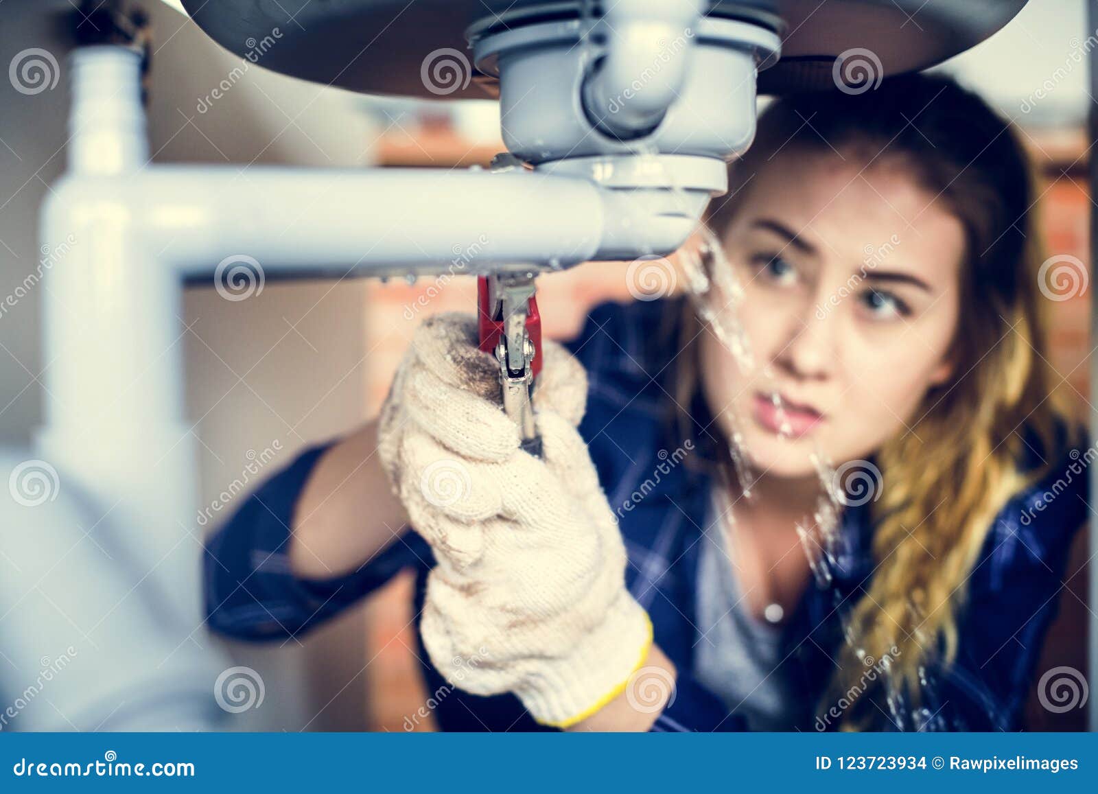 Woman Fixing Kitchen Sink DIY Concept Stock Photo - Image of foreman ...