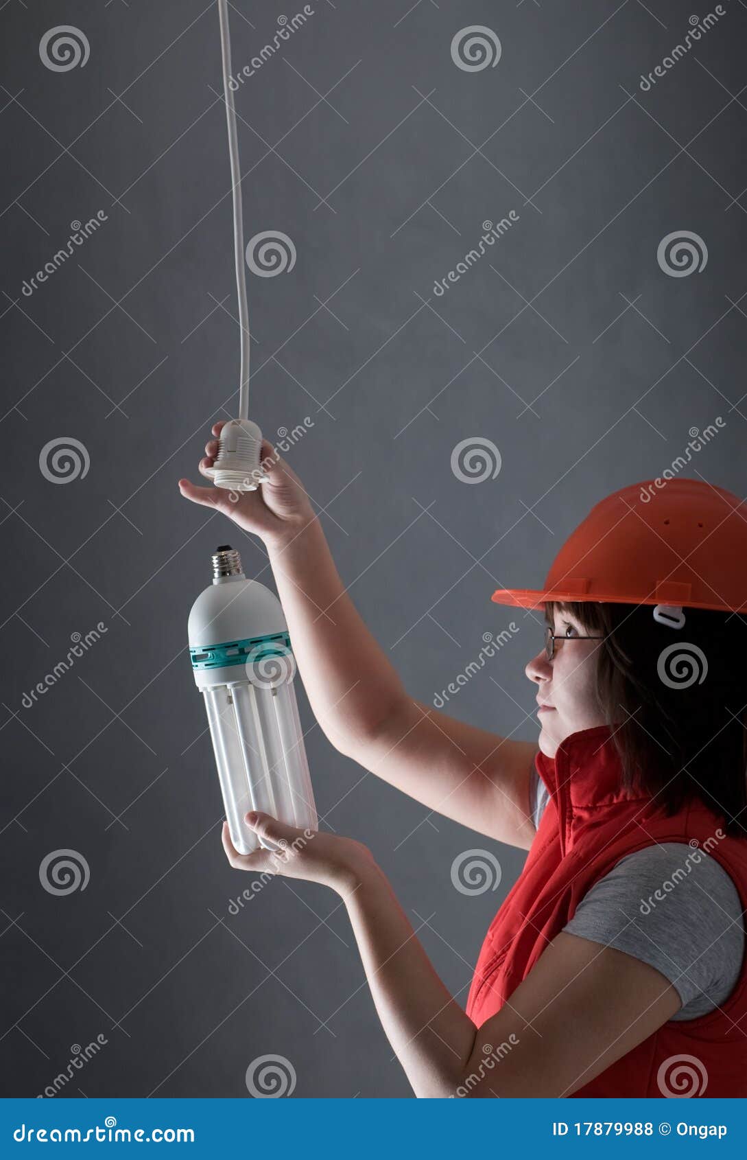 Woman fixing lamp stock photo. Image of worker, electrical - 17879988