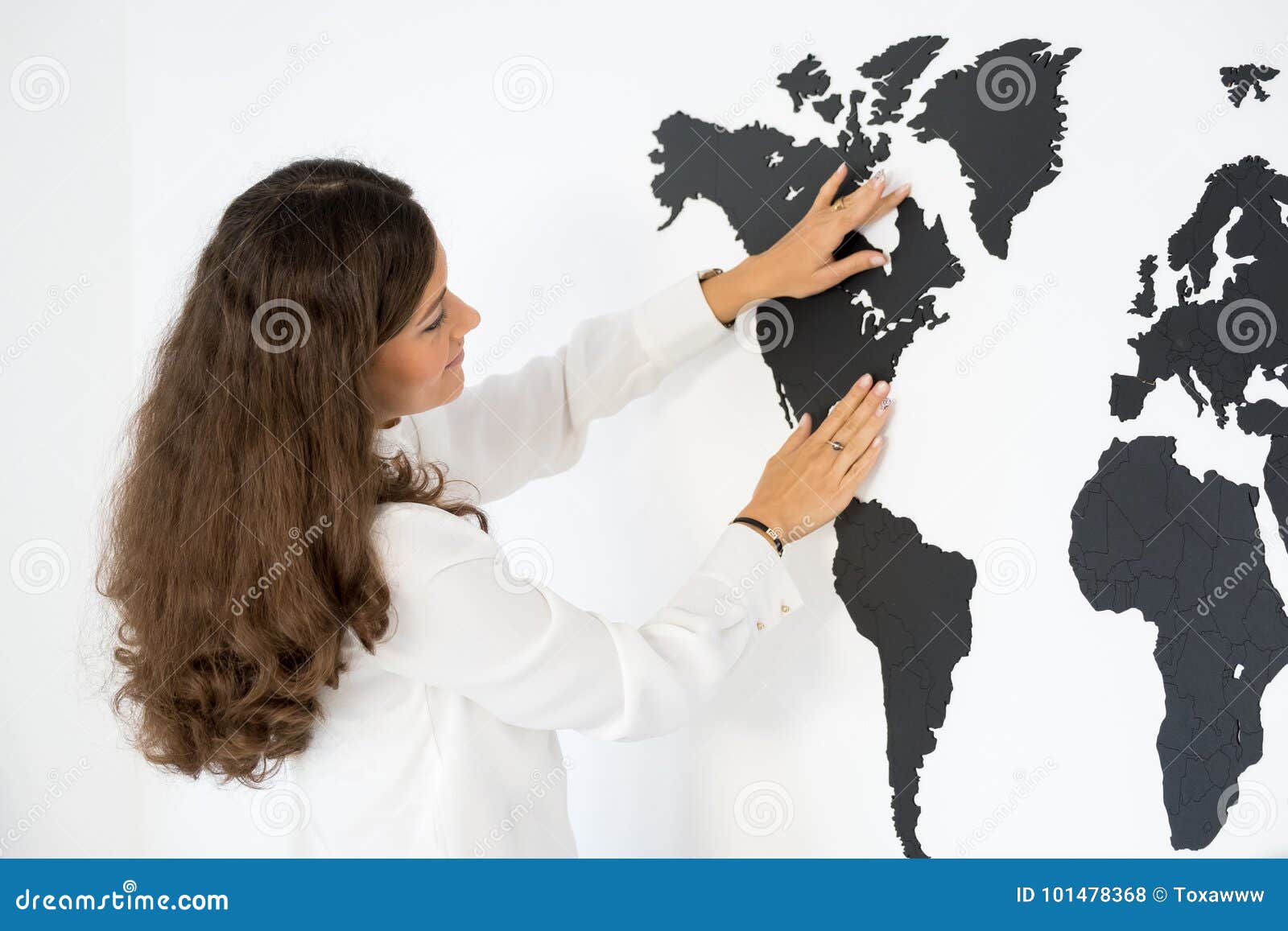 Couple is Fixing the World Map Stock Photo - Image of cargo ...