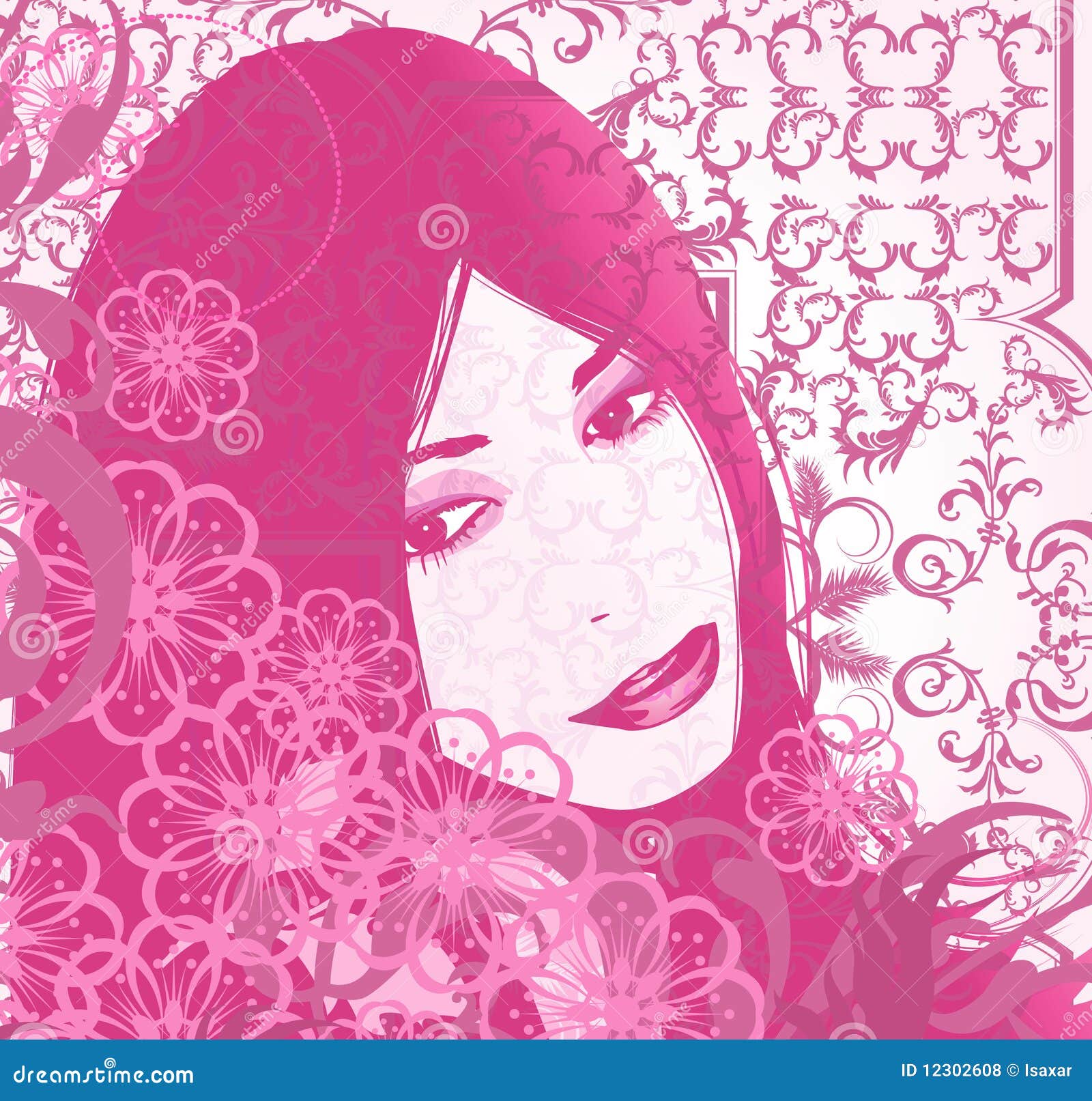 Woman on floral pattern stock vector. Illustration of floral - 12302608
