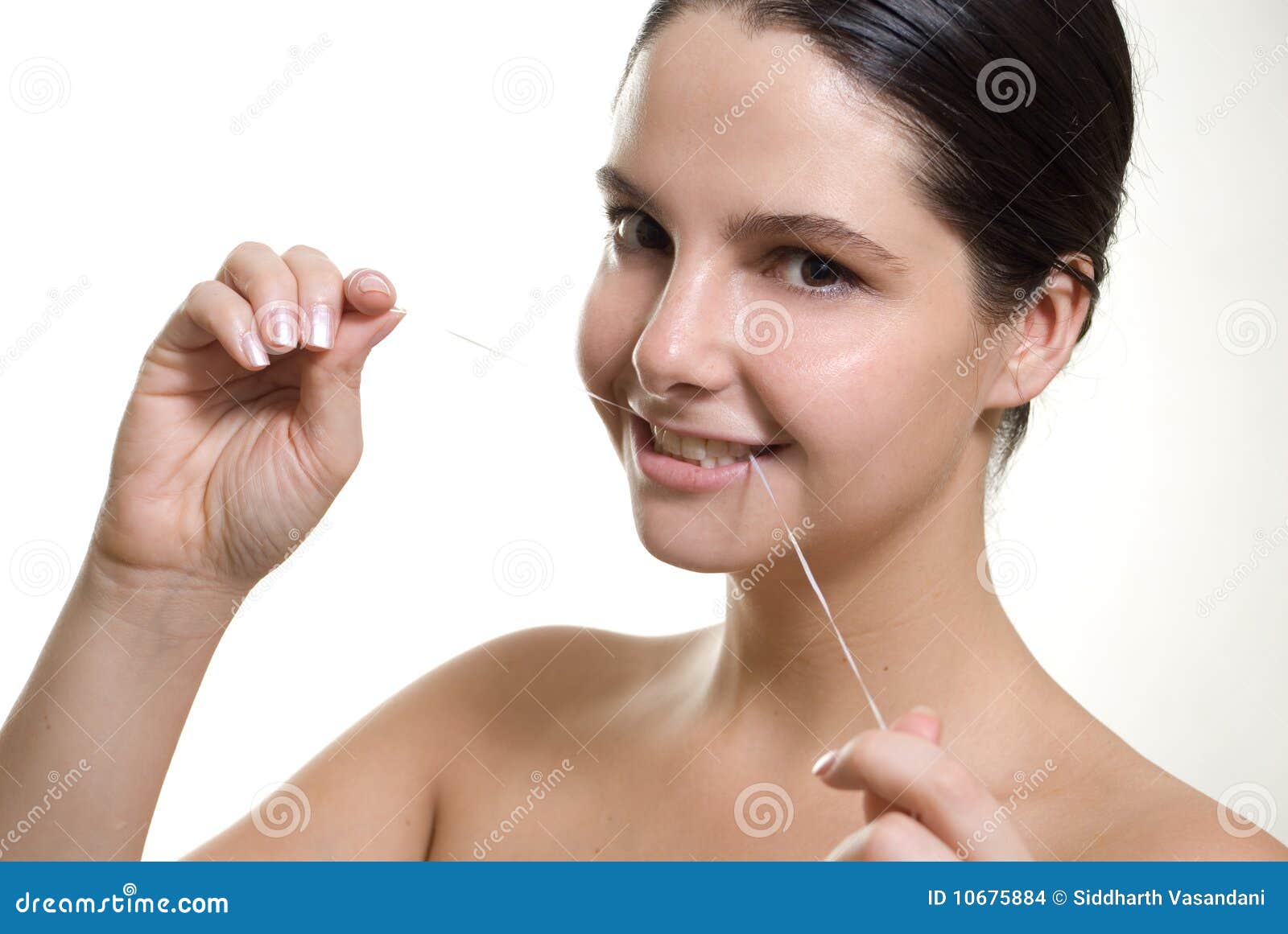 Woman flossing stock photo. Image of hygiene, teeth, beauty - 10675884